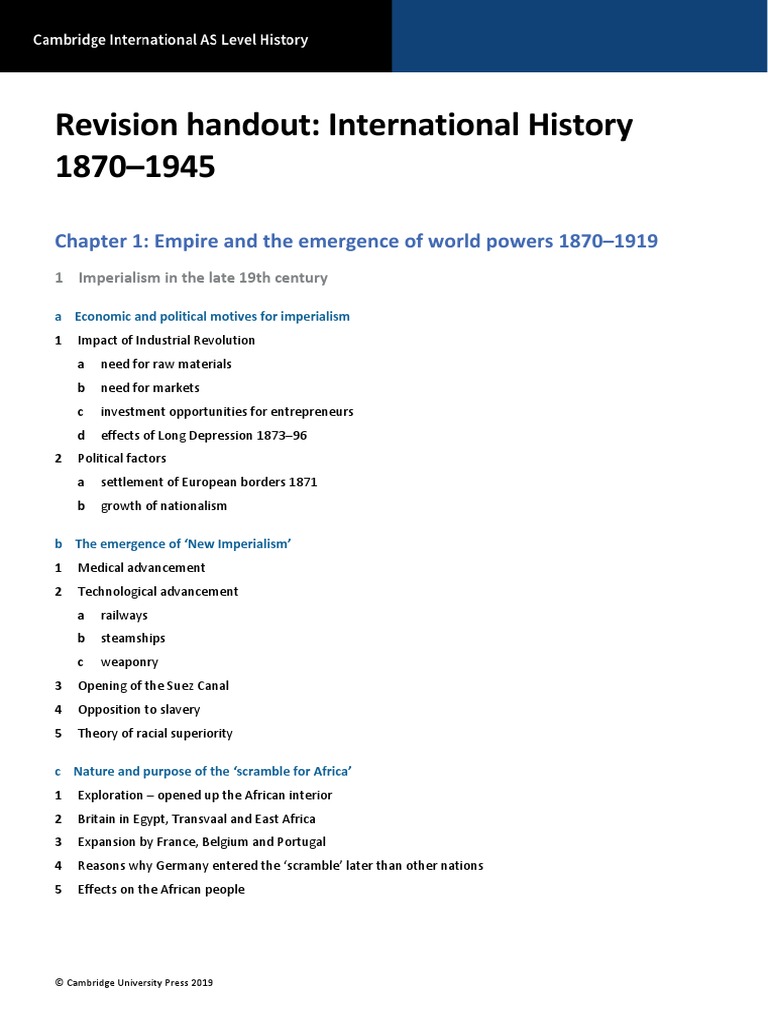 AL His Inter CH1 Revision Handouts | PDF | Imperialism | British Empire