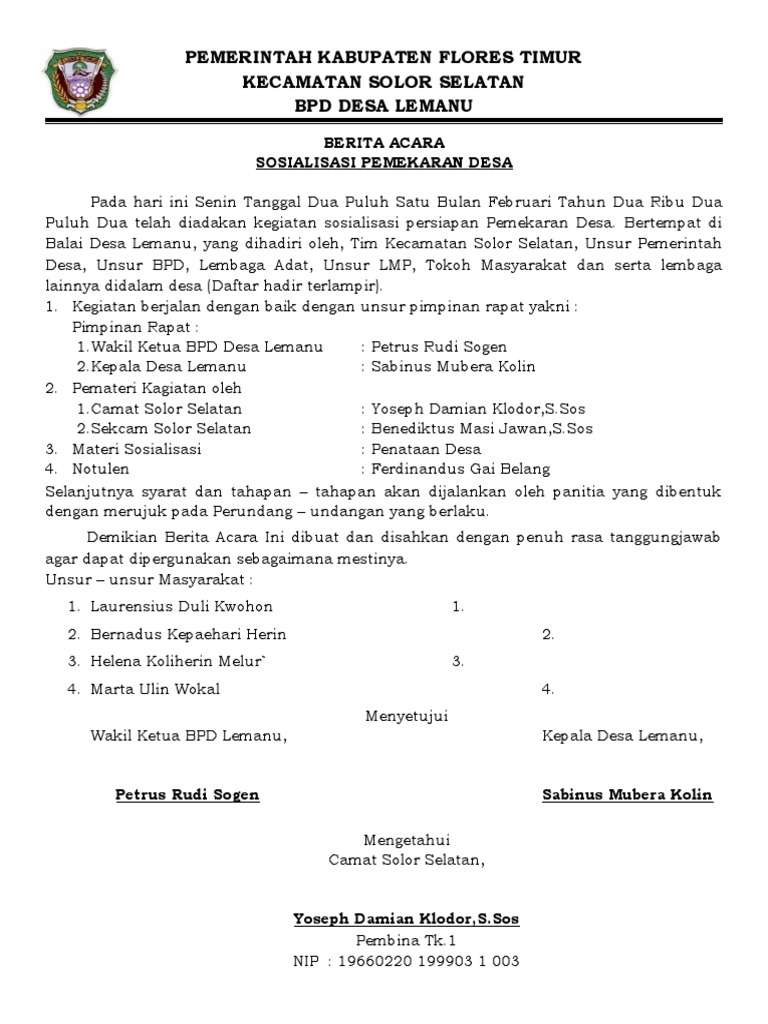 Contoh BA Desa Pemekaran | PDF