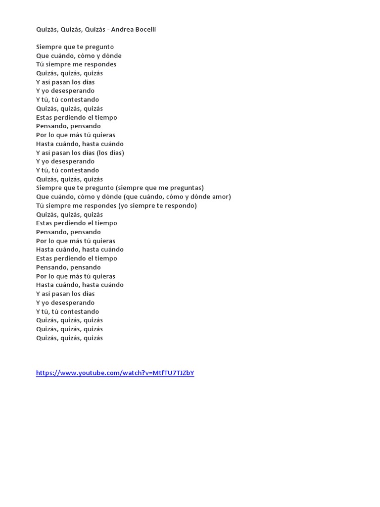 Letra de "Quizás, Quizás, Quizás" | PDF | Artes del Lenguaje y ...