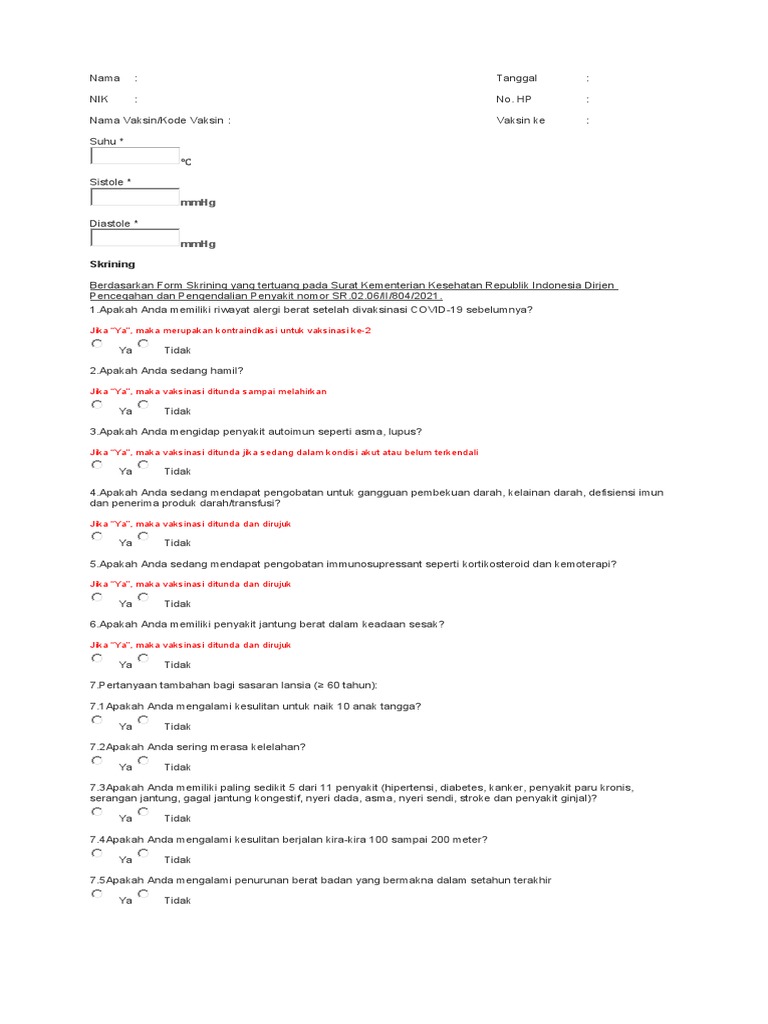 Form Vaksin Skrining | PDF