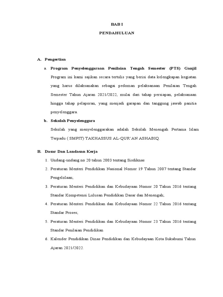 Proker PTS Smpit Takhassus Al-Qur'an Ashabiq | PDF