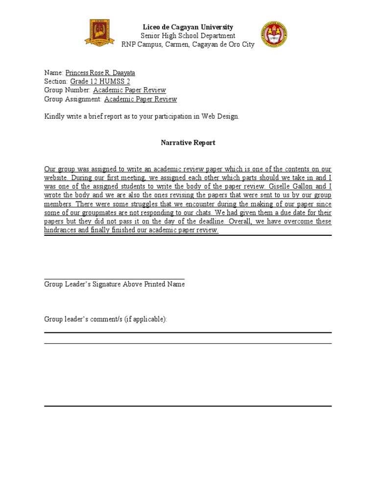 Narrative Report Format | PDF