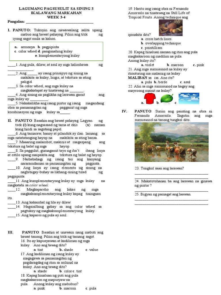 LAGUMANG PAGSUSULIT SA SINING 3 Week 3-4 | PDF