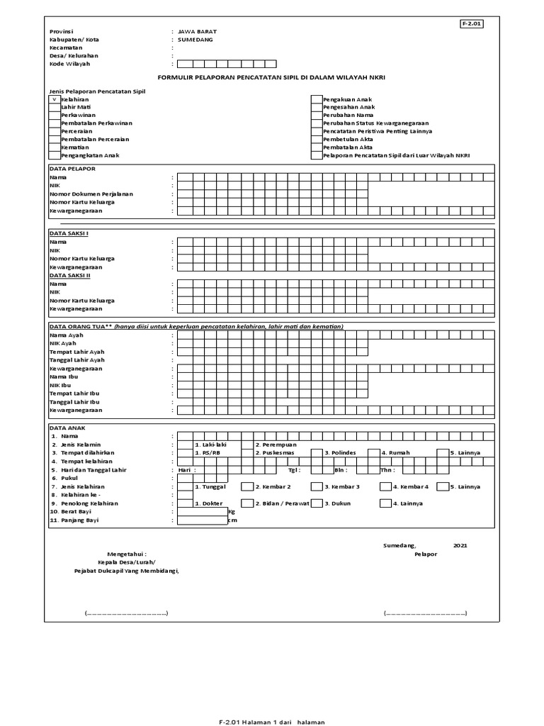 Formulir F.02.1 - kelahiran.xlsx | PDF