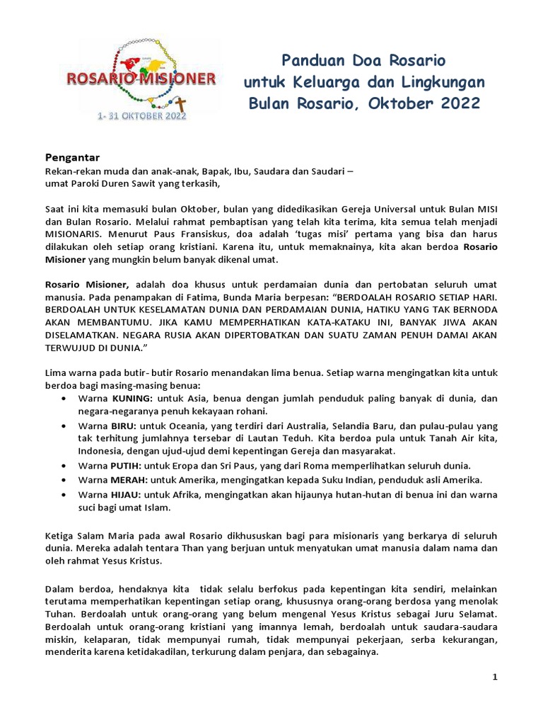 Panduan Doa Rosario Misioner Utk Keluarga | PDF