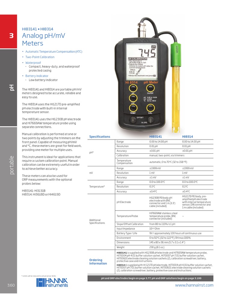 Hi83141 PH Meter Analog | PDF | Ph | Calibration
