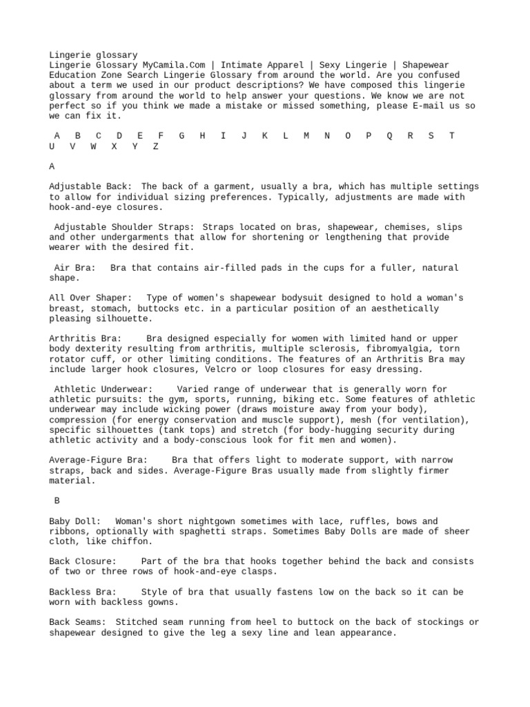 Lingerie Glossary Lingerie Glossary | PDF | Undergarment | Bra