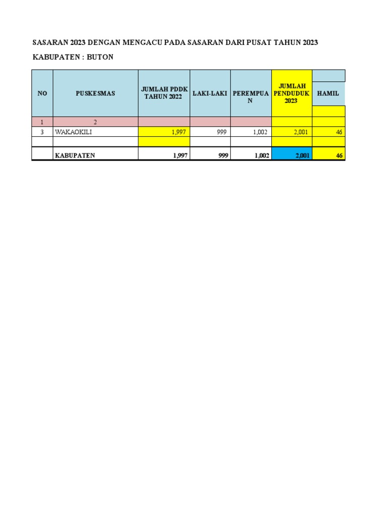 Sasaran 2023 Pusdatin PKM Wakaokili | PDF