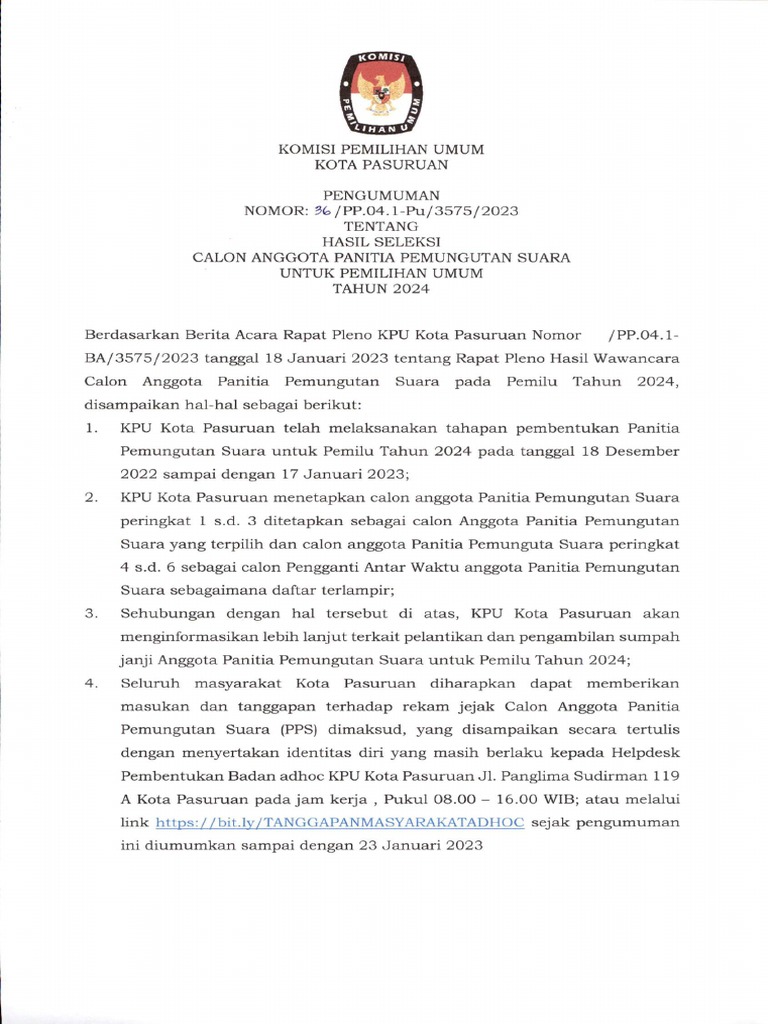 1674041416pengumuman Hasil PPS | PDF