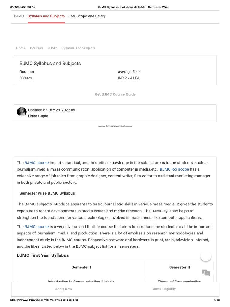 BJMC Syllabus and Subjects 2022 - Semester Wise | PDF | Mass Media ...