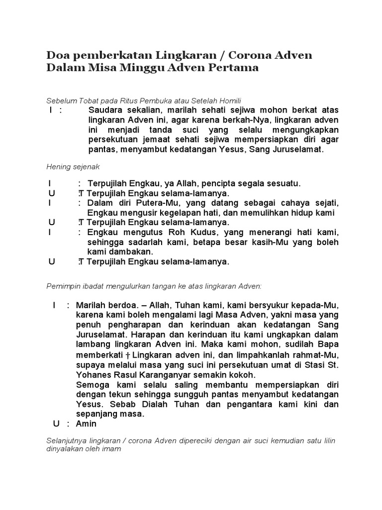 Doa Pemberkatan Lingkaran Adven | PDF