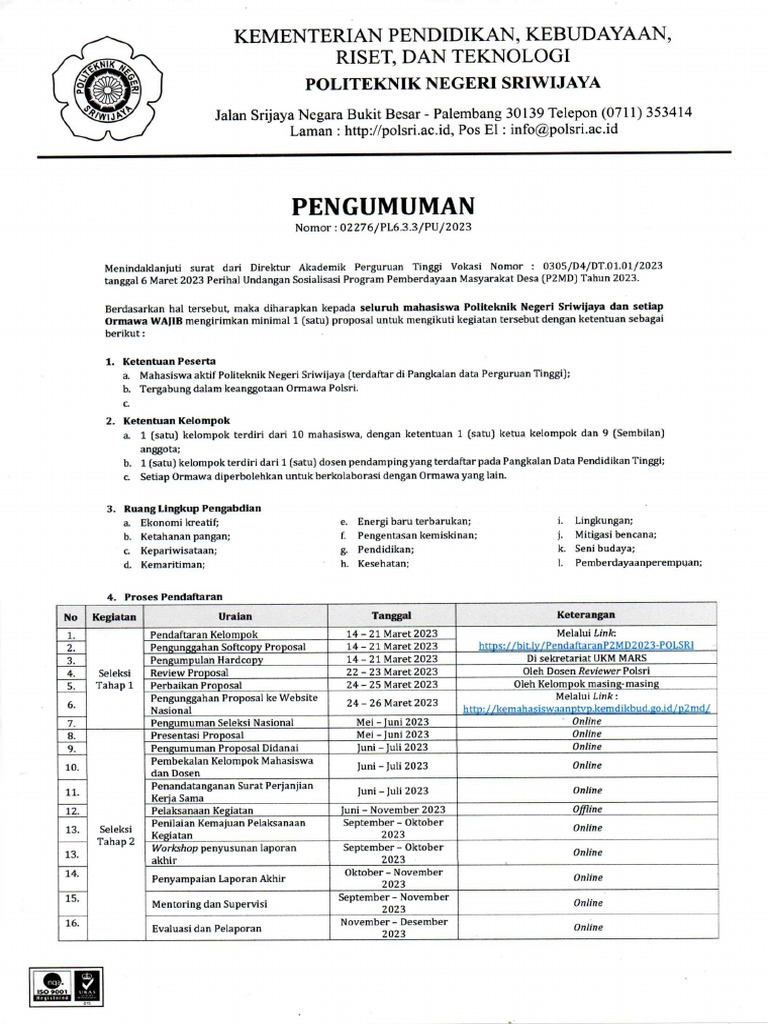 Pengumuman Pelaksanaan P2MD 2023 - 230313 - 184636 | PDF