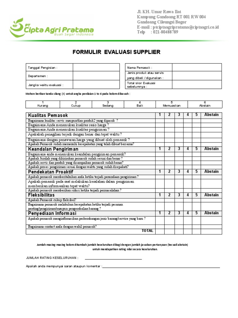 Form Evaluasi Supplier | PDF