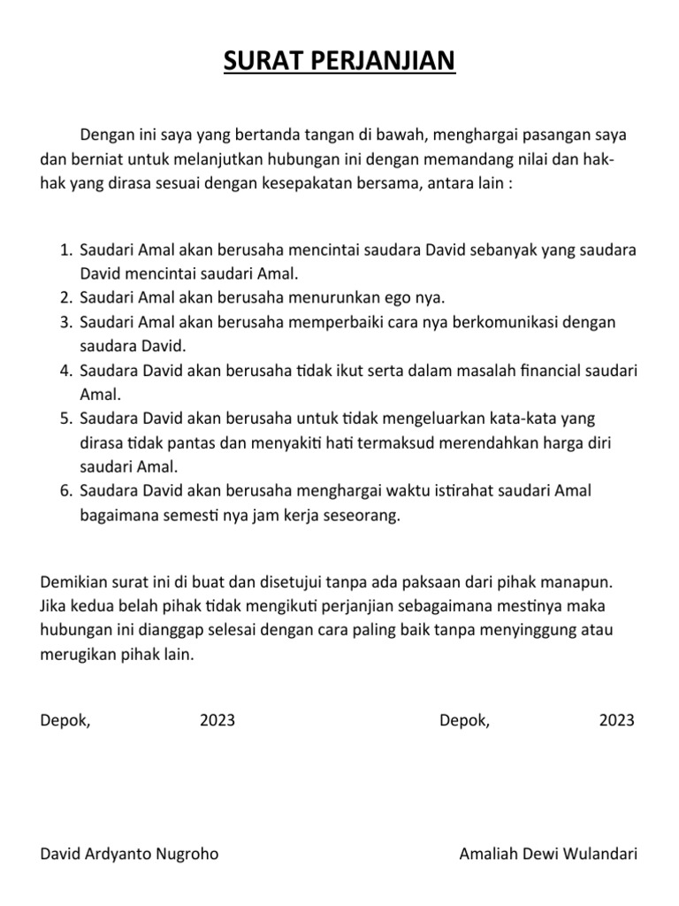 SURAT PERJANJIAN | PDF