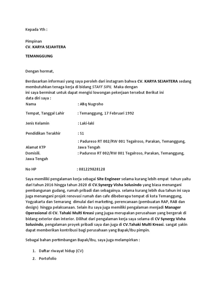 Staff Administrasi - Afiq Nugroho | PDF