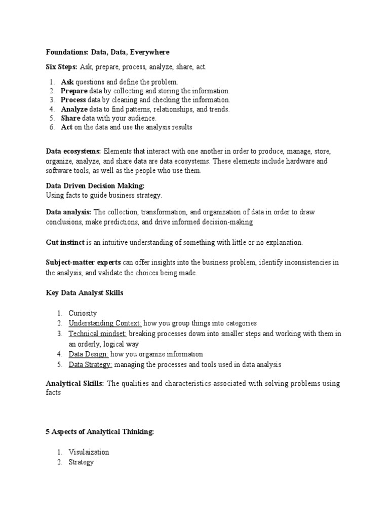 Foundations Data Data Everywhere Notes | PDF | Data Analysis | Data