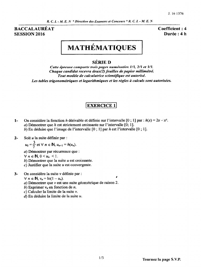 Bac D Math 2016 | PDF