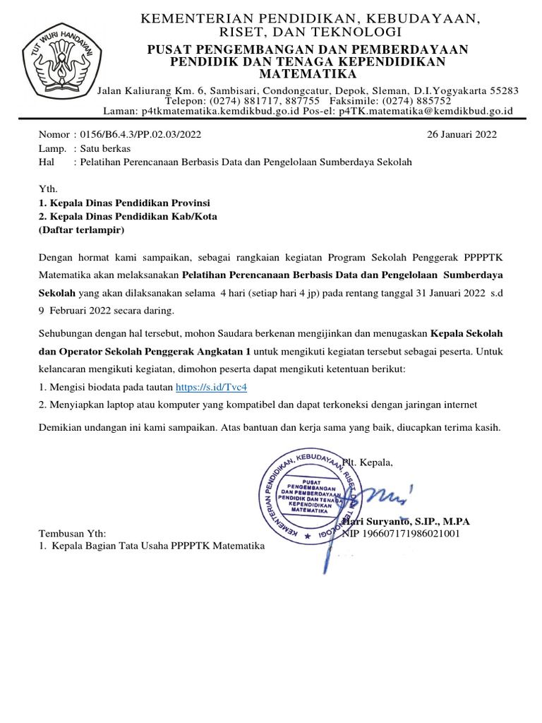 Undangan Perencanaan Berbasis Data KS Dan Operator | PDF