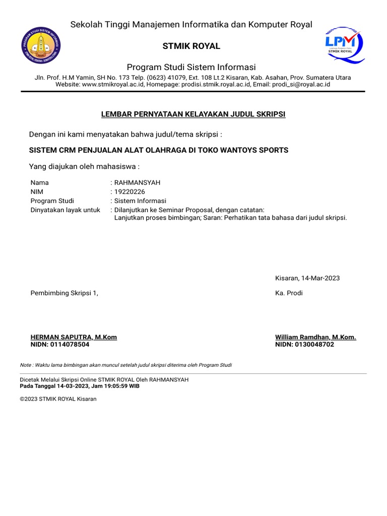 E-Skripsi STMIK Royal - Surat | PDF