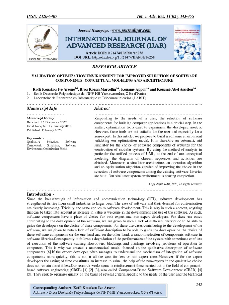 Validation Optimization Environment For Improved Selection of Software Components: Conceptual ...