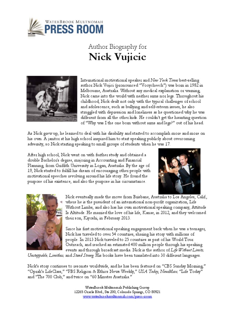 Nick Vujicic Author Bio PDF | PDF