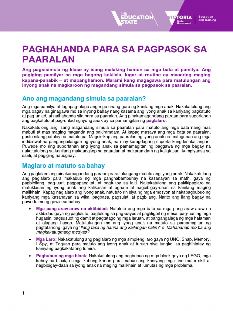 Filipino Transition To School Factsheet | PDF