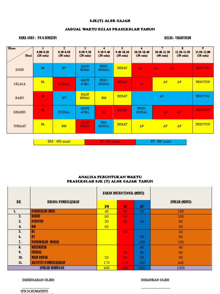 Jadual Waktu Prasekolah 2026 | PDF
