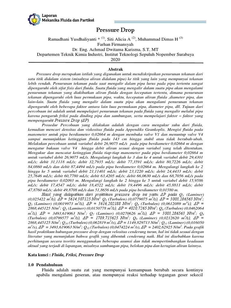 Laporan Praktikum Pressure Drop | PDF