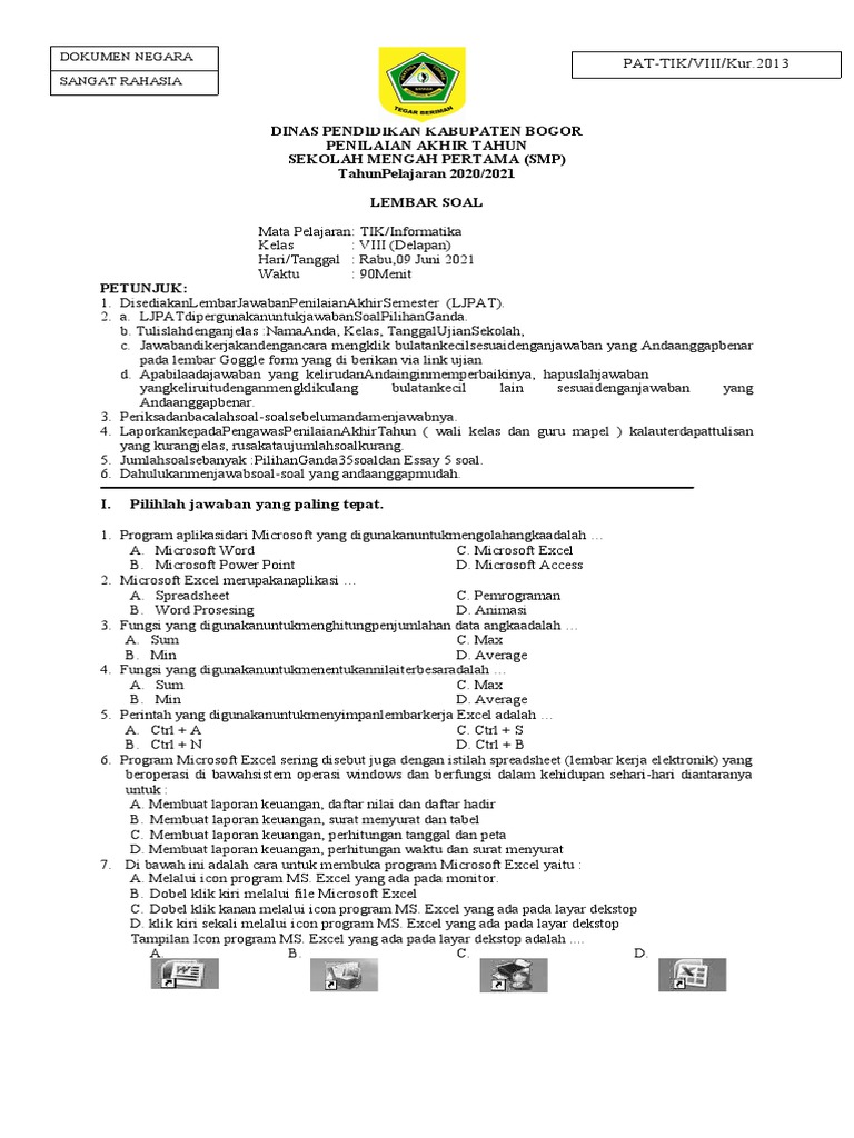 Soal Pat Tik KLS 8 Genap | PDF | Komputer