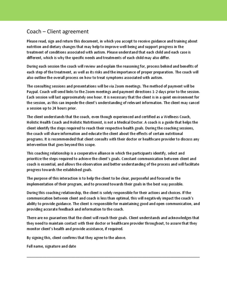 Coaching Agreement | PDF | Goal | Autism Spectrum