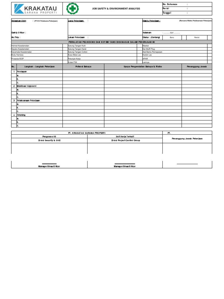 JSEA (Jobs Safety & Environmet Analysis) PT. KSP | PDF