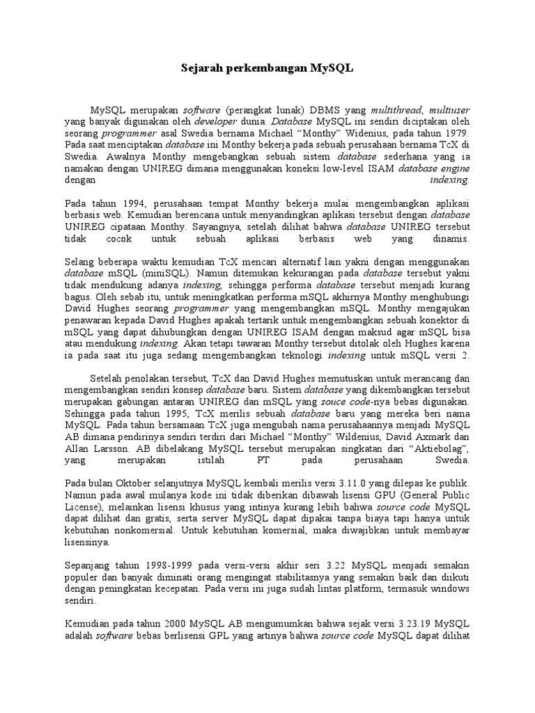Sejarah Perkembangan MySQL | PDF