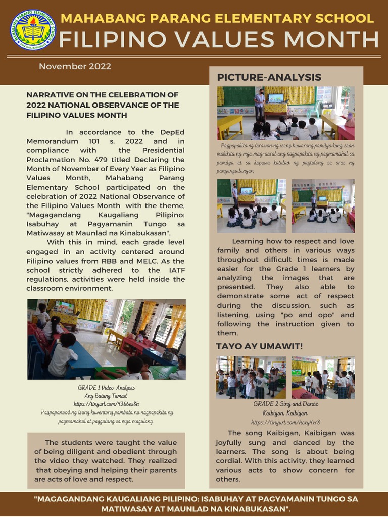 MAHABANG PARANG ES - Filipino Values Month Narrative | PDF