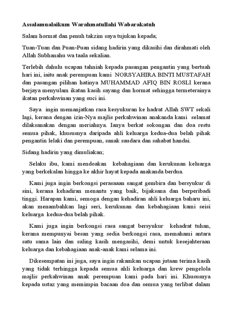 Teks Ucapan Kahwin ADIK | PDF