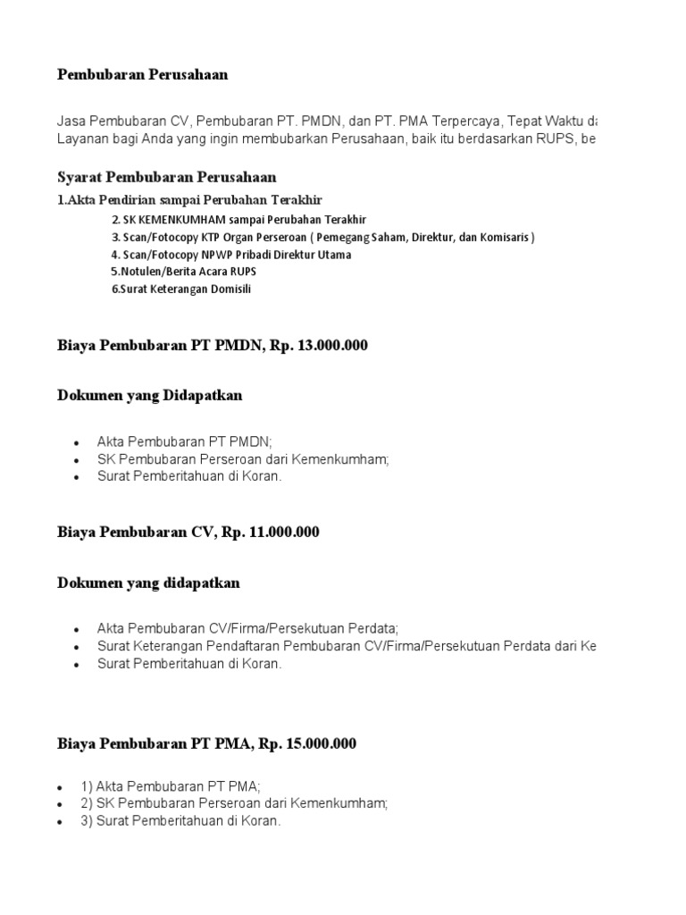Pembubaran Perusahaan | PDF