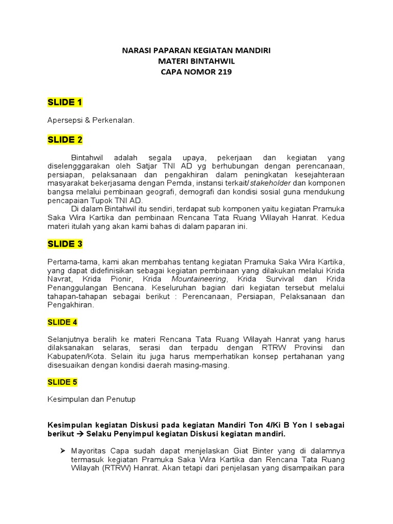 Narasi Paparan Kegiatan Mandiri | PDF