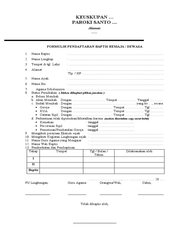 Blanko Baptis Dewasa 2023 | PDF