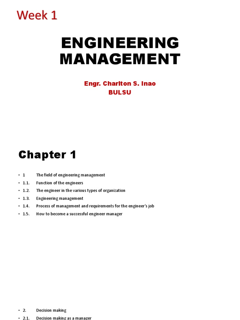 ENGINEERING MANAGEMENT Chapter 1 PDF | Download Free PDF | Leadership | Marketing