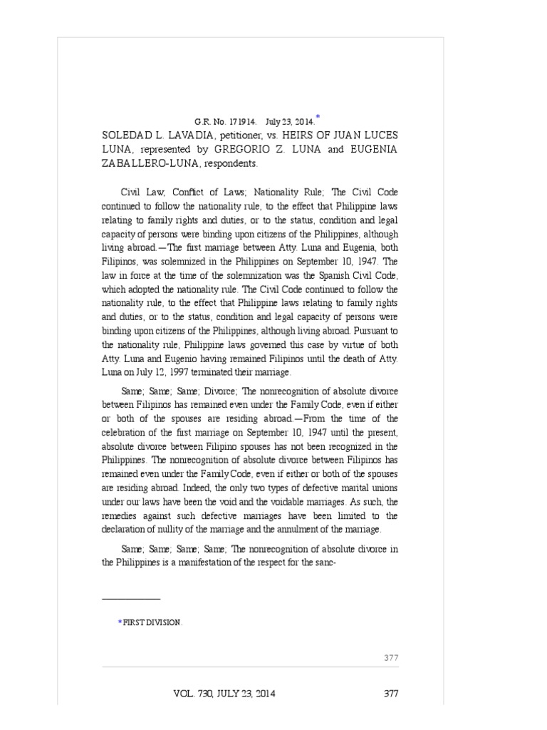 Lavadia Vs Heirs of Luna | PDF | Annulment | Marriage