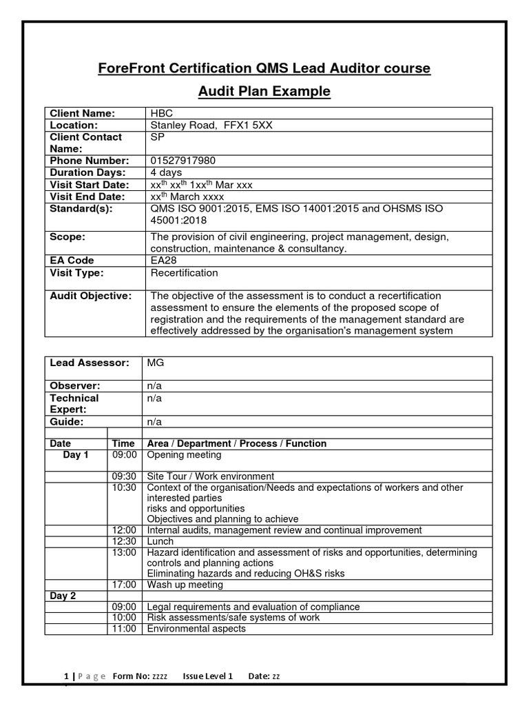 Audit Plan Example 9K 14K 45K | PDF | Audit | Risk