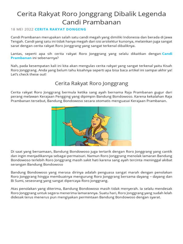 Cerita Rakyat Roro Jonggrang Dibalik Legenda Candi Prambanan.pdf | PDF