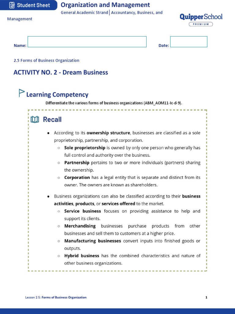ACTIVITY NO. 2 Dream Business PDF | PDF | Business | Cognition