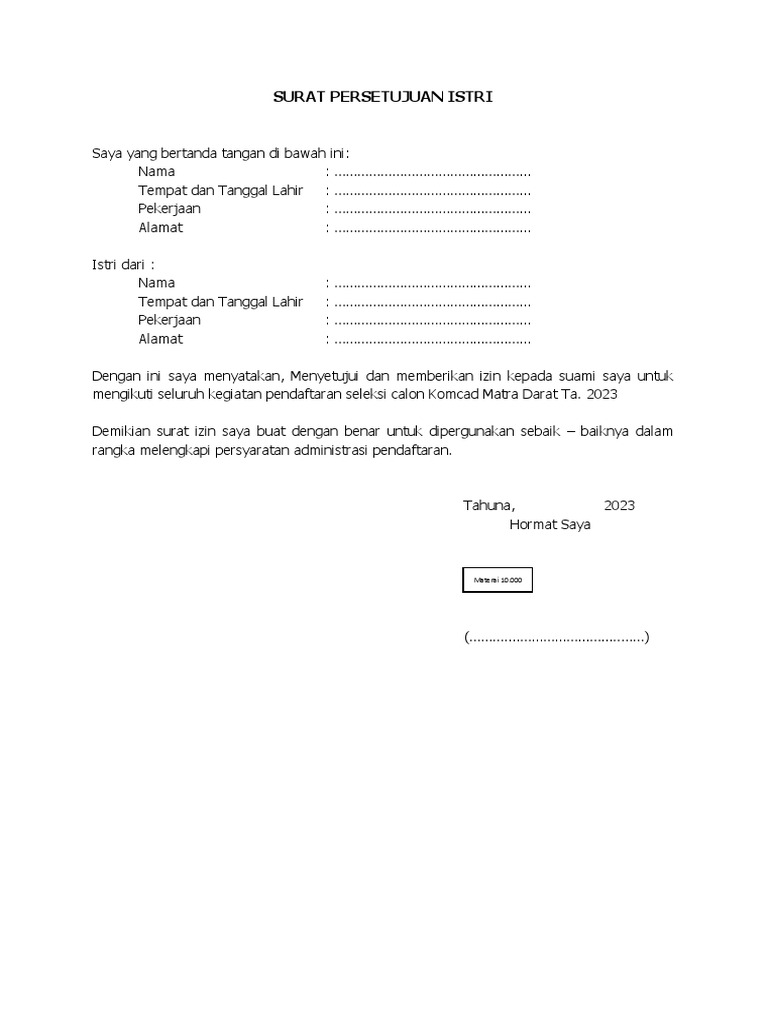 Surat Persetujuan Istri | PDF