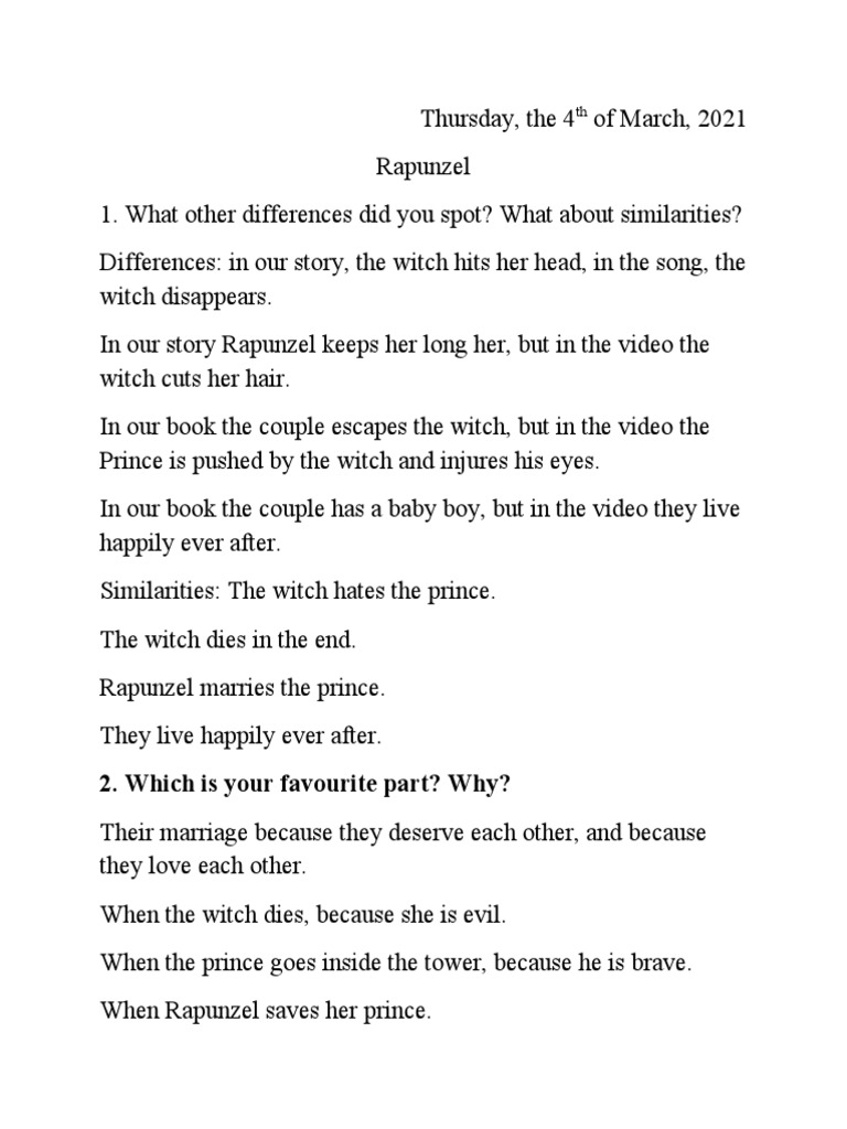 "Rapunzel Story Comparison Analysis" | PDF