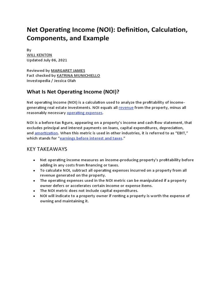 Net Operating Income | PDF | Expense | Income