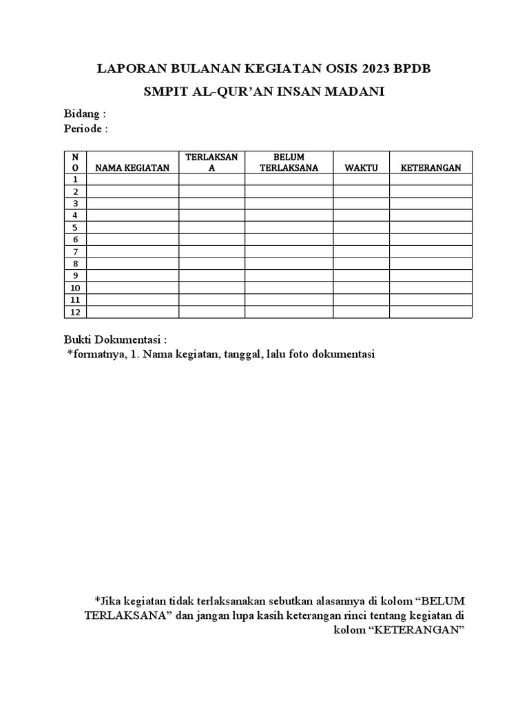 TEMPLATE laporan proker bidang PERBULAN | PDF