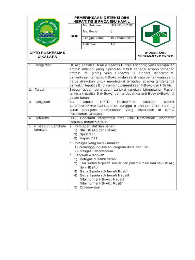 SOP PEMERIKSAAN HBsAg | PDF