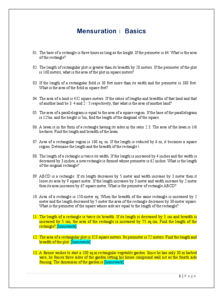 Mensuration Basics PDF | PDF | Area | Rectangle