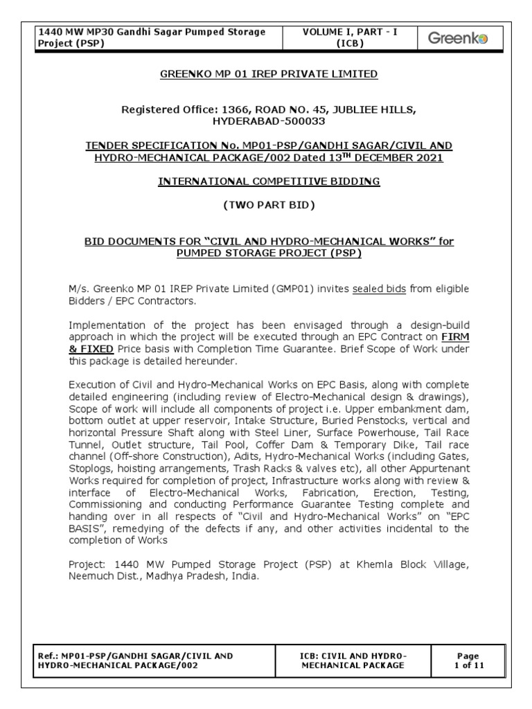 1440 MW Gandhi Sagar PSP Tender | PDF | Dam | Economies