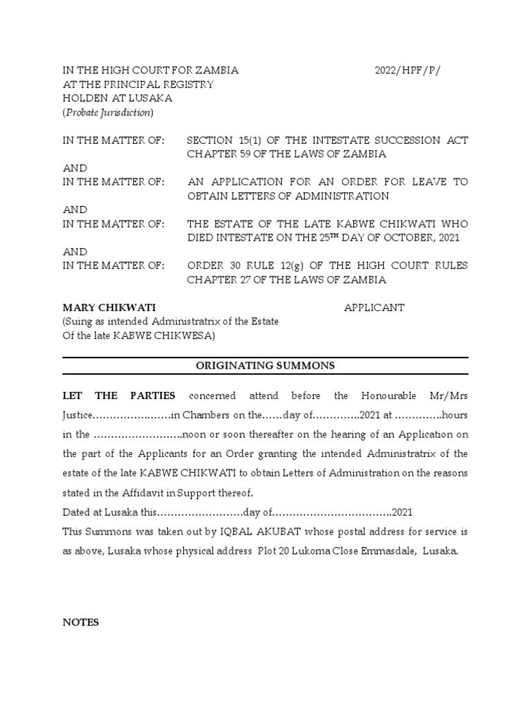 Application For Letters of Administration | PDF | Probate | Intestacy